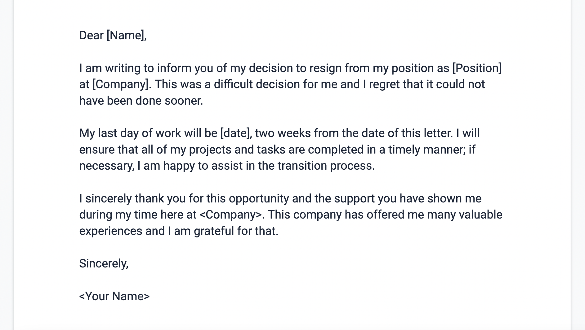 How to Write a Simple Two Weeks Notice Letter + Free Templates - Onedesblog